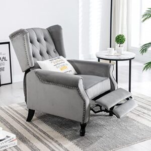 Altrobene Velvet Accent Chair, Push Back Recliner Chair, Wingback Arm Chair for Living Room/Bedroom/Home Theater/Reception Area, Grey