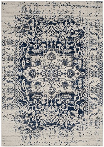 SAFAVIEH Madison Collection 8' x 10' Cream / Navy MAD603D Oriental Snowflake Medallion Distressed Non-Shedding Living Room Bedroom Dining Home Office Area Rug