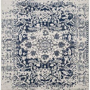 SAFAVIEH Madison Collection 8' x 10' Cream / Navy MAD603D Oriental Snowflake Medallion Distressed Non-Shedding Living Room Bedroom Dining Home Office Area Rug