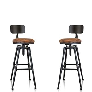 msmv 27-35 inch (set of 2) vintage industrial bar stool-farmhouse swivel bar stool-swivel kitchen island dining chair-kitchen counter height adjustable pipe stool-cast steel stool