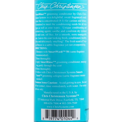 Chris Christensen Smart Rinse Tropical Breeze Ultra Concentrated Dog Conditioner, Makes up to 8 Bottles, Grooming Pet Conditioner, Groom Like a Professional, Delightfully Fragranced, All Coats, Made in the USA, 12oz