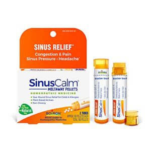 boiron sinuscalm pellets for sinus pain relief, runny nose, congestion, sinus pressure, headache – 2 count (160 pellets)