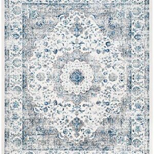 SAFAVIEH Evoke Collection 8' x 10' Ivory/Grey EVK220D Shabby Chic Oriental Medallion Non-Shedding Living Room Bedroom Dining Home Office Area Rug