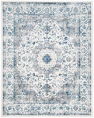 SAFAVIEH Evoke Collection 8' x 10' Ivory/Grey EVK220D Shabby Chic Oriental Medallion Non-Shedding Living Room Bedroom Dining Home Office Area Rug