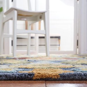 SAFAVIEH Blossom Collection 8' x 10' Navy / Multi BLM402A Handmade Premium Wool Area Rug