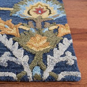 SAFAVIEH Blossom Collection 8' x 10' Navy / Multi BLM402A Handmade Premium Wool Area Rug