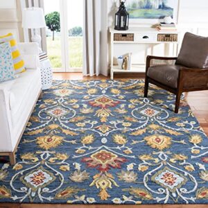 SAFAVIEH Blossom Collection 8' x 10' Navy / Multi BLM402A Handmade Premium Wool Area Rug