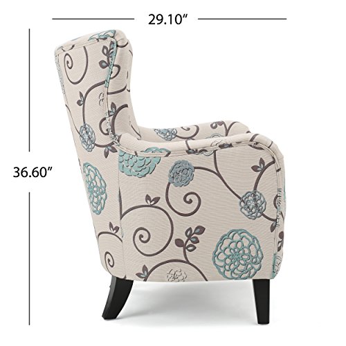 Christopher Knight Home Arabella Fabric Club Chair, White And Blue Floral 29.1D x 29.9W x 36.6H in