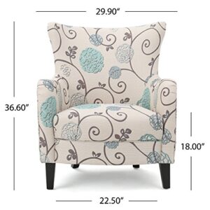 Christopher Knight Home Arabella Fabric Club Chair, White And Blue Floral 29.1D x 29.9W x 36.6H in