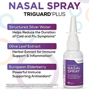 TriGuard Plus Colloidal Silver Nasal Spray with Olive Leaf Extract & Elderberry Extract | Sinus Treatment, Nose Spray & Immune System Booster 2 oz / 60ml