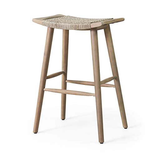 Christopher Knight Home Magwen Outdoor Acacia Wood Barstool with Wicker (Set of 4), Light Brown and Light Multi-Brown