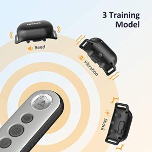 PATPET Dog Shock Collar with Remote - 3 Safe Training Modes, Rechargeable Waterproof Dog Training Collar for Small Medium Large Dogs (8-120 lbs), 3000Ft Control Electric Bark Collar with Remote