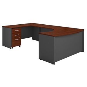 bush business furniture series c 60w left handed bow front u shaped desk with mobile file cabinet in hansen cherry