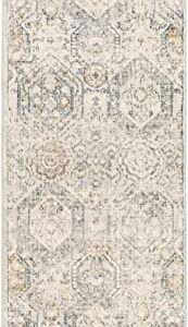 Hauteloom Bluffs Moroccan Farmhouse Living Room Bedroom Dining Room Area Rug - Bohemian Style - Boho Vintage Distressed - Beige, Gray, Brown, Cream 6'7" x 9'