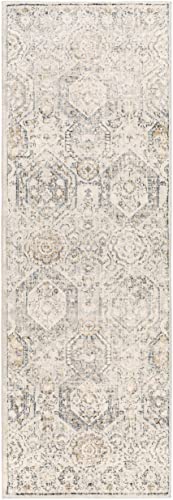 Hauteloom Bluffs Moroccan Farmhouse Living Room Bedroom Dining Room Area Rug - Bohemian Style - Boho Vintage Distressed - Beige, Gray, Brown, Cream 6'7" x 9'