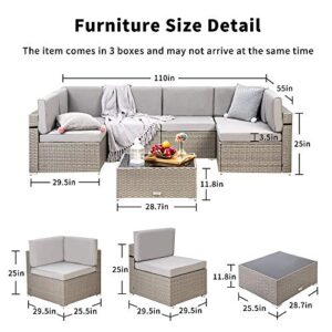 Pamapic Patio Furniture Set, 7 Pieces Modular Outdoor Sectional,Wicker Patio Sectional Sofa Conversation Set, Rattan Sofa with Coffee Table and Washable Cushions Covers, Grey Rattan(Grey Cushions)