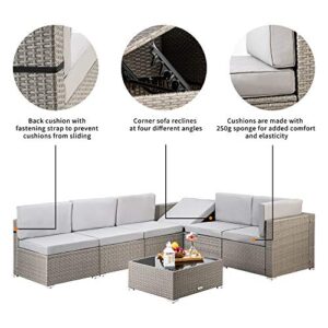 Pamapic Patio Furniture Set, 7 Pieces Modular Outdoor Sectional,Wicker Patio Sectional Sofa Conversation Set, Rattan Sofa with Coffee Table and Washable Cushions Covers, Grey Rattan(Grey Cushions)