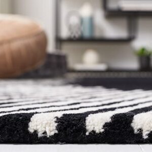 Safavieh Fifth Avenue Collection 6' x 9' Black/Ivory FTV129Z Handmade Modern Contemporary Abstract Stripe Border Wool Area Rug