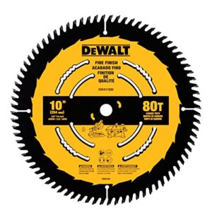 dewalt table saw blade, 10 inch, 80 tooth, fine finish, ultra sharp carbide (dwa11080)