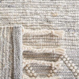 Safavieh Natura Collection 5' x 8' Ivory/Grey NAT296F Handmade Moroccan Boho Farmhouse Rustic Tassel Wool Area Rug