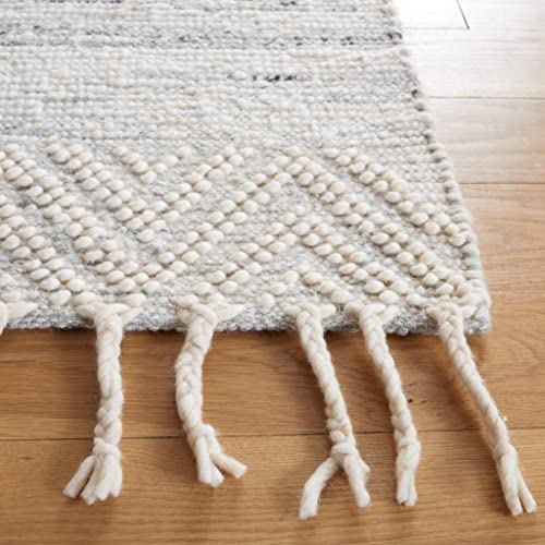 Safavieh Natura Collection 5' x 8' Ivory/Grey NAT296F Handmade Moroccan Boho Farmhouse Rustic Tassel Wool Area Rug