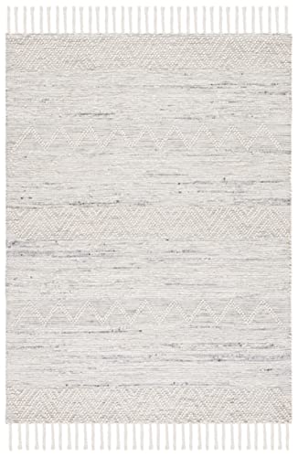 Safavieh Natura Collection 5' x 8' Ivory/Grey NAT296F Handmade Moroccan Boho Farmhouse Rustic Tassel Wool Area Rug