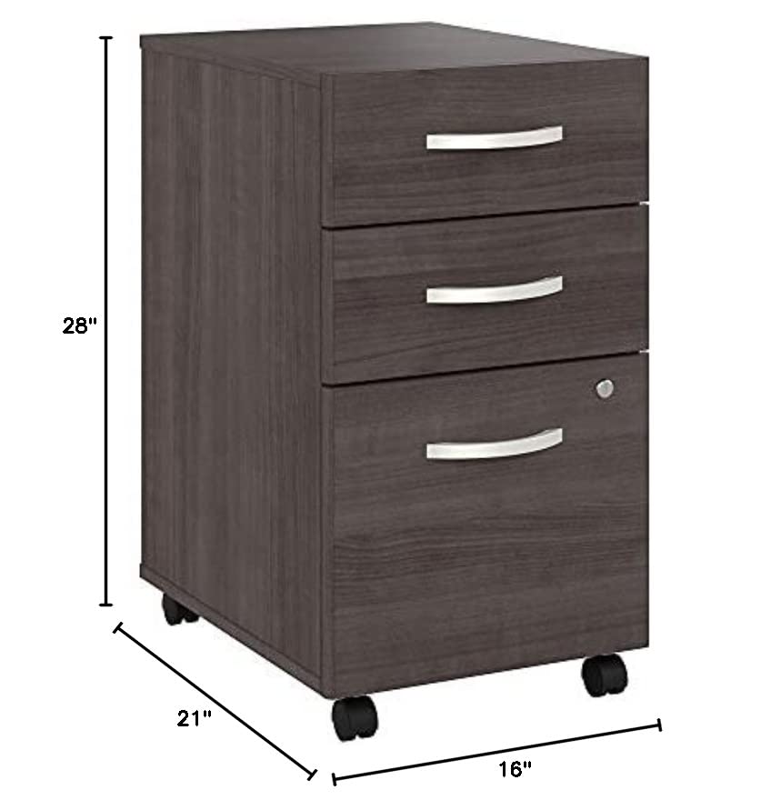 Bush Business Furniture Hybrid 3 Drawer Mobile File Cabinet-Assembled, Storm Gray