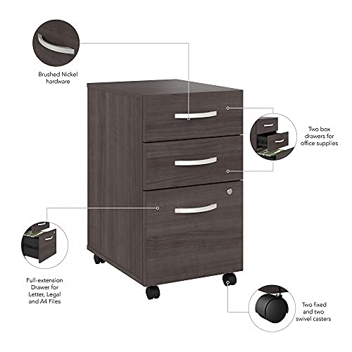 Bush Business Furniture Hybrid 3 Drawer Mobile File Cabinet-Assembled, Storm Gray