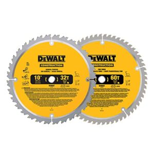 dewalt 10-inch miter / table saw blades, 60-tooth crosscutting & 32-tooth general purpose, combo pack (dw3106p5)