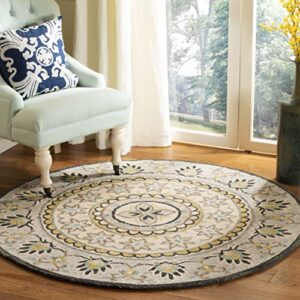 safavieh novelty collection 3′ round ivory/grey nov606f handmade boho floral premium wool entryway foyer living room bedroom kitchen area rug