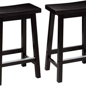 Amazon Basics Solid Wood Saddle-Seat Kitchen Counter-Height Stool - 2-Pack, 24-Inch Height, Black