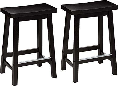 Amazon Basics Solid Wood Saddle-Seat Kitchen Counter-Height Stool - 2-Pack, 24-Inch Height, Black