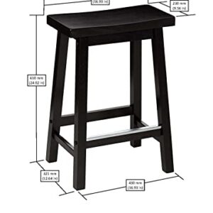 Amazon Basics Solid Wood Saddle-Seat Kitchen Counter-Height Stool - 2-Pack, 24-Inch Height, Black