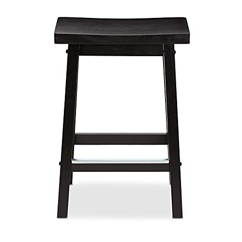 Amazon Basics Solid Wood Saddle-Seat Kitchen Counter-Height Stool - 2-Pack, 24-Inch Height, Black