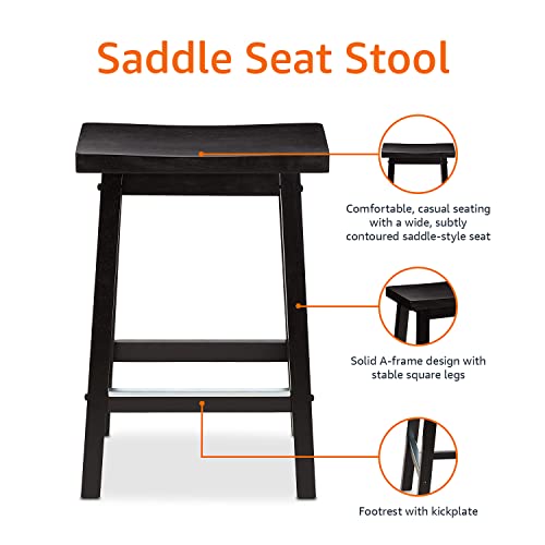 Amazon Basics Solid Wood Saddle-Seat Kitchen Counter-Height Stool - 2-Pack, 24-Inch Height, Black