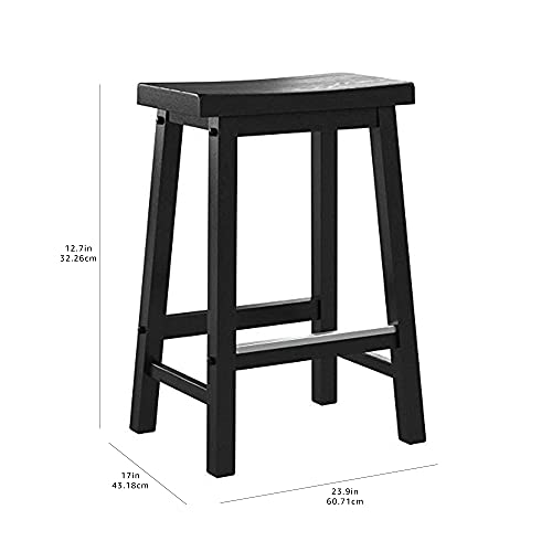 Amazon Basics Solid Wood Saddle-Seat Kitchen Counter-Height Stool - 2-Pack, 24-Inch Height, Black