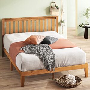 zinus alexia wood with wood headboard bed frame with headboard / solid wood foundation with wood slat support / no box spring needed / easy assembly, rustic pine, queen