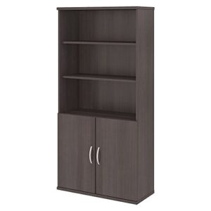 bush business furniture studio c 5 shelf bookcase with doors in storm gray