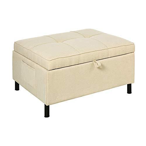 HOMCOM 2-in-1 Design Convertible Single Sofa Bed with Side Pocket and Metal Frame Couch for Living Room, Beige