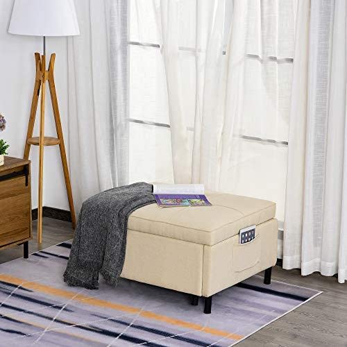 HOMCOM 2-in-1 Design Convertible Single Sofa Bed with Side Pocket and Metal Frame Couch for Living Room, Beige