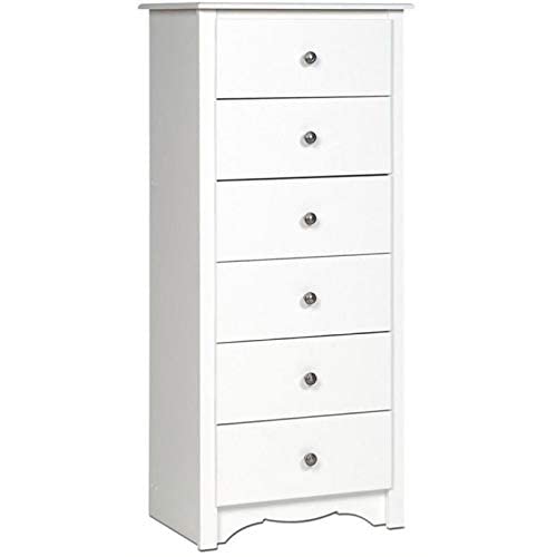 Prepac Monterey 6 Drawer Tall Chest For Bedroom, Dresser, 17.75" D x 23.25" W x 53" H, White