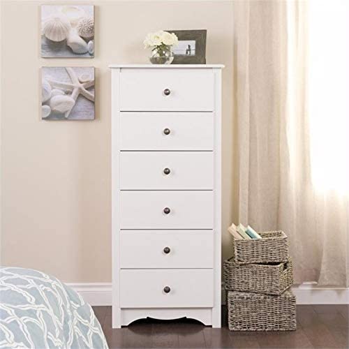 Prepac Monterey 6 Drawer Tall Chest For Bedroom, Dresser, 17.75" D x 23.25" W x 53" H, White