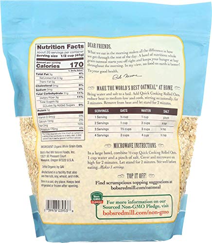 Bob's Red Mill Organic Quick Cooking Rolled Oats (32 Ounce, Pack of 2)