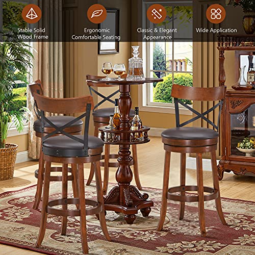 COSTWAY Bar Stool Set of 2, 360-Degree Swivel Solid Wood Stools with Soft Cushion & Backrest, 29.5”Height Kitchen Counter Bar Stools for Kitchen Island, Pub, and Restaurant (2, 29in)