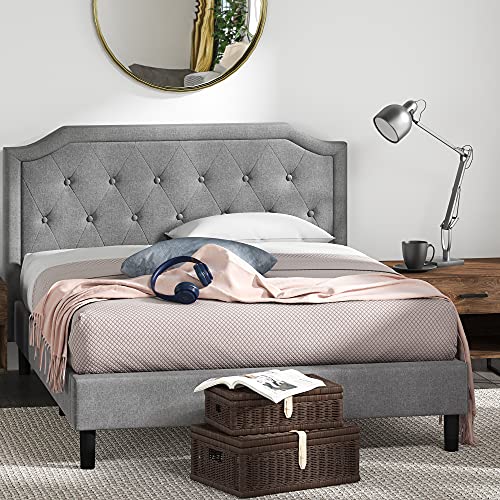 ZINUS Kellen Upholstered Scalloped Platform Bed Frame / Mattress Foundation / Wood Slat Support / No Box Spring Needed / Easy Assembly, Queen