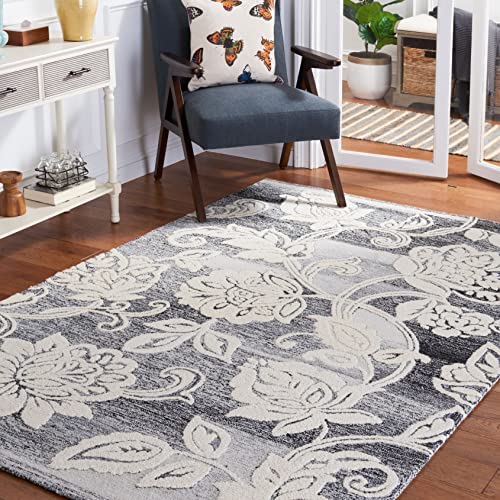 Safavieh Jardin Collection 6' x 9' Black/Ivory JAR731Z Handmade Floral Wool Blend Area Rug