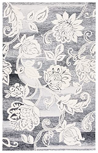 Safavieh Jardin Collection 6' x 9' Black/Ivory JAR731Z Handmade Floral Wool Blend Area Rug