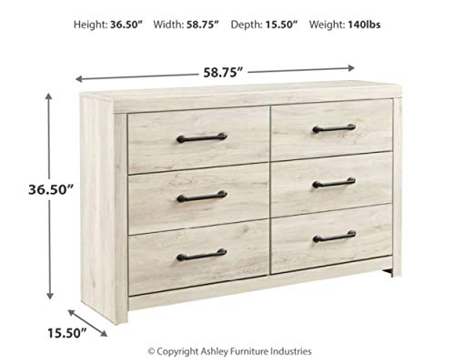 Signature Design by Ashley Cambeck Farmhouse Industrial 6 Drawer Dresser, Whitewash