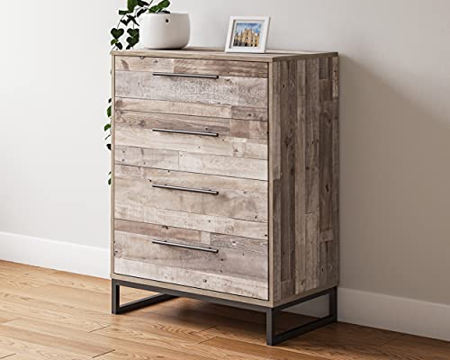 Signature Design by Ashley Neilsville Industrial 4 Drawer Chest of Drawers, Whitewash