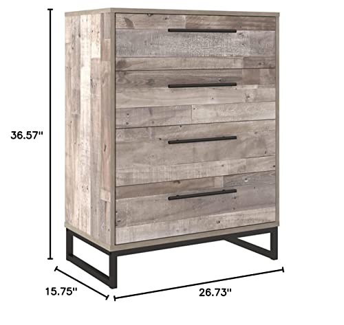 Signature Design by Ashley Neilsville Industrial 4 Drawer Chest of Drawers, Whitewash